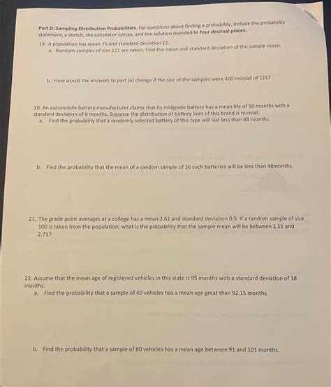 Solved Part B Normal Distribution Probabilities For All