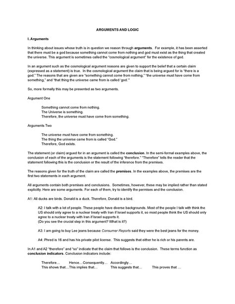 Arguments And Logic Arguments And Logic I Arguments In Thinking