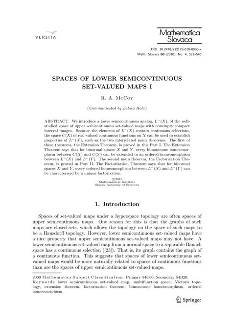pdf spaces of lower semicontinuous set valued maps i