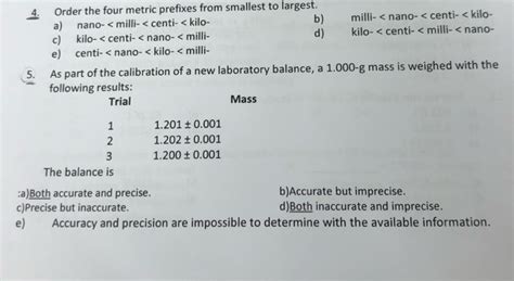 Solved 4 D Order The Four Metric Prefixes From Smallest To
