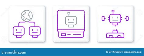 set line disassembled robot artificial intelligence and robot icon