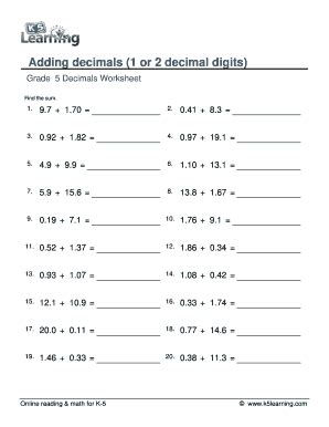 Fillable Online Adding Decimals 1 Or 2 Decimal Digits Fax Email Print PdfFiller