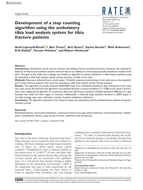 Pdf Development Of A Step Counting Algorithm Using The Ambulatory Tibia Load Analysis System