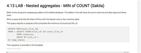 413 Lab Nested Aggregates Min Of Count Sakila Refer To The Film