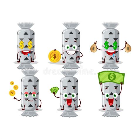 White Long Candy Package Cartoon Character With Cute Emoticon Bring Money Stock Vector