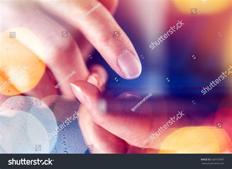 Female Finger Touching Smart Phone Screen Stock Photo 568155997 Shutterstock
