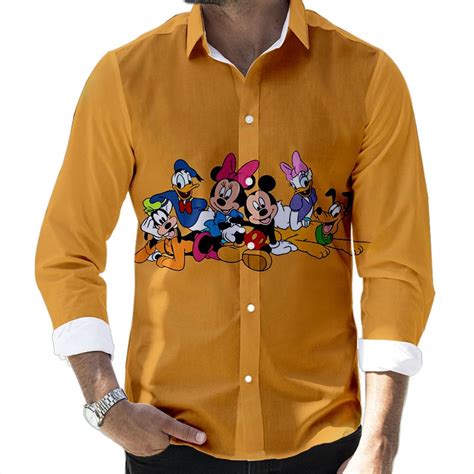 Mens Shirts Fall Adult Long Sleeve Shirts Disney Mickey Mouse Mickey Goofy Camouflage Cartoon