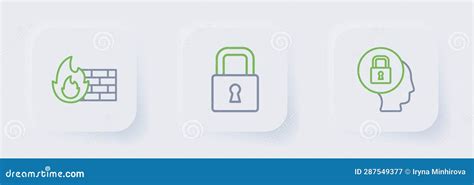 Set Line Lock And Firewall Security Wall Icon Vector Stock Illustration Illustration Of