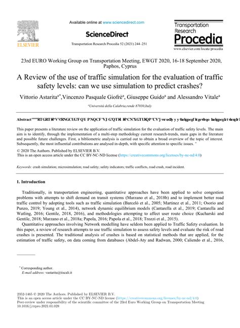 Pdf A Review Of The Use Of Traffic Simulation For The Evaluation Of Traffic Safety Levels Can
