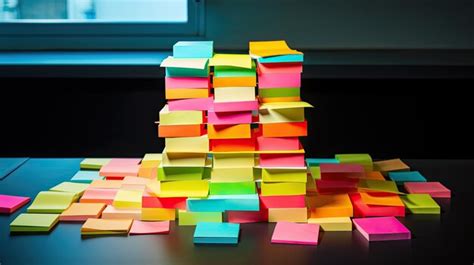Premium Photo A Photo Of A Stack Of Colorful Postit Notes Office Desk Backdrop
