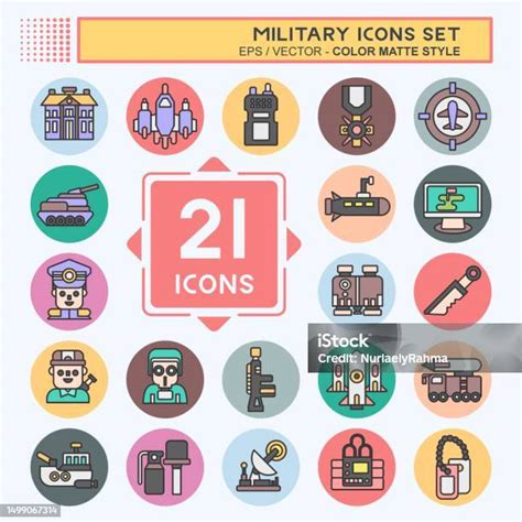 아이콘 세트 군사 육군 상징과 관련이 있습니다 컬러 메이트 스타일 심플한 디자인 편집 가능 간단한 그림 가상현실에 대한 스톡