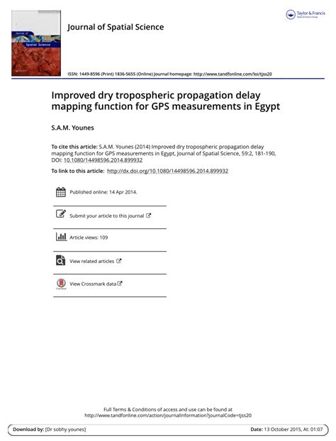 Pdf Improved Dry Tropospheric Propagation Delay Mapping Function For Gps Measurements In Egypt