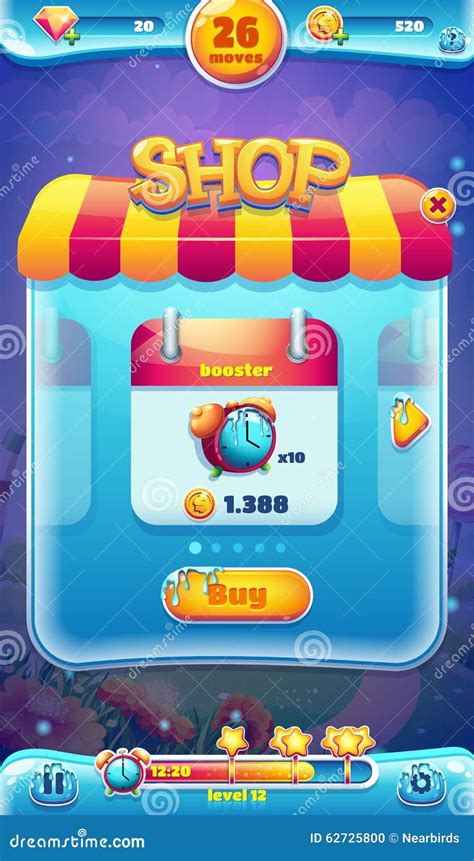Sweet World Mobile GUI Shop Screen For Video Web Games Stock Vector