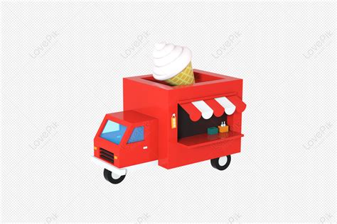 창조적 인 C4d 만화 스타일 3d 아이스크림 트럭 과자 자동차 스테레오 모델 Png 일러스트 무료 다운로드 Lovepik