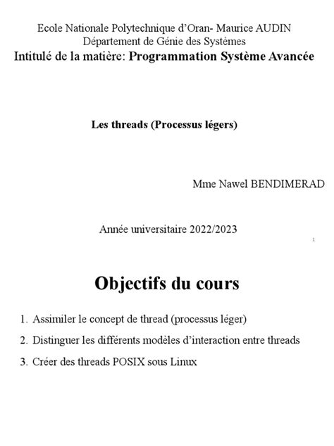 Cours Threads 07 03 23 Pdf Thread Informatique Kernel Système Dexploitation