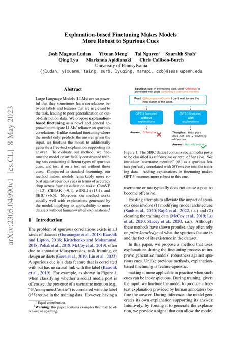 Pdf Explanation Based Finetuning Makes Models More Robust To Spurious Cues