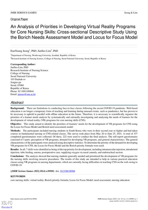 Pdf Analysis Of Priorities In Developing Virtual Reality Programs For Core Nursing Skills