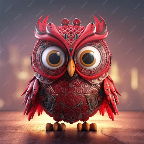 Coruja Vermelha Futurista Desenho Animado De Robô 3d Ilustração De