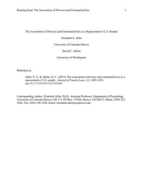 Pdf The Association Of Divorce And Extramarital Sex In A Representative U S Sample