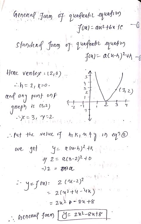 [solved] Write An Equation Any Form For The Quadratic Graphed Below