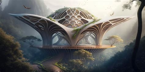 Premium Photo Magical Futuristic Dinosaur Temple Biophilic Biomimetic Organic Fractal
