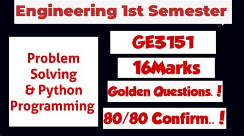 Ge3151problem Solving And Python Programming16marksimportant Questionswithanswers Youtube