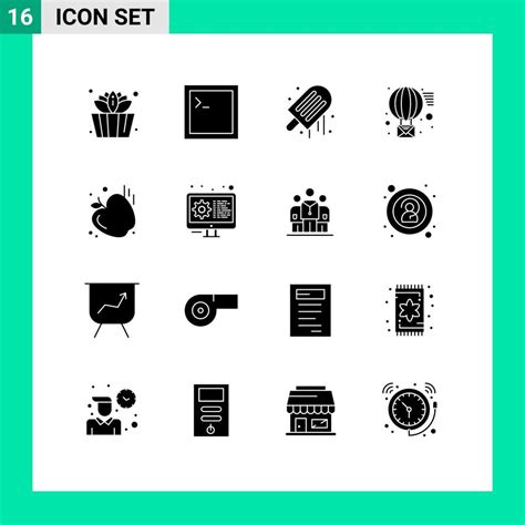 Solid Glyph Pack Of 16 Universal Symbols Of Coding Food Ice Cream Gym Receive Editable Vector