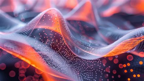 Abstract Digital Landscape With Glowing Waves And Red Particles Stock Illustration