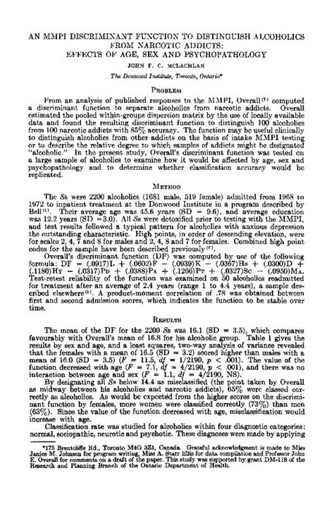 Pdf An Mmpi Discriminant Function To Distinguish Alcoholics From