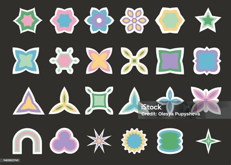 Y2k 미니멀리스트 기하학적 요소 추상적 형태 심플한 별과 꽃 모양 기본 형태 트렌디한 모던 그래픽 0명에 대한 스톡 벡터 아트