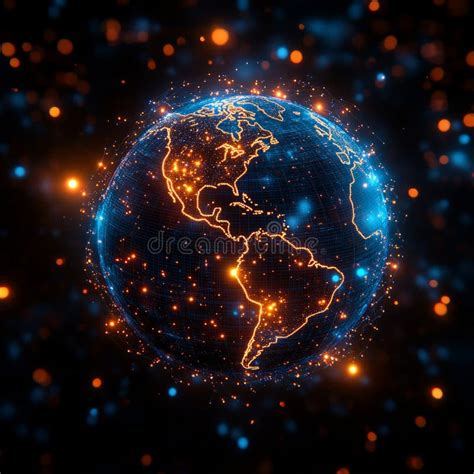 Global Digital Network With Lights Connecting Continents Stock Illustration Illustration Of