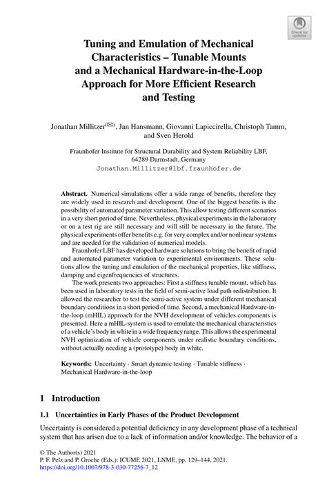 Pdf Tuning And Emulation Of Mechanical Characteristics Tunable Mounts And A Mechanical