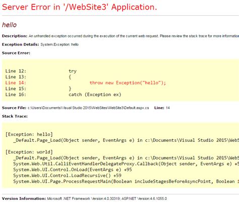 C Make Error Page Point To The Outermost Exception Stack Overflow