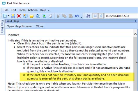Part Maintenance Inactive Checkbox Is Disabled Epicor Erp 10