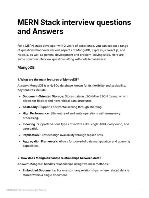 Mern Stack Interview Questions Pdf Mongo Db Computer Engineering