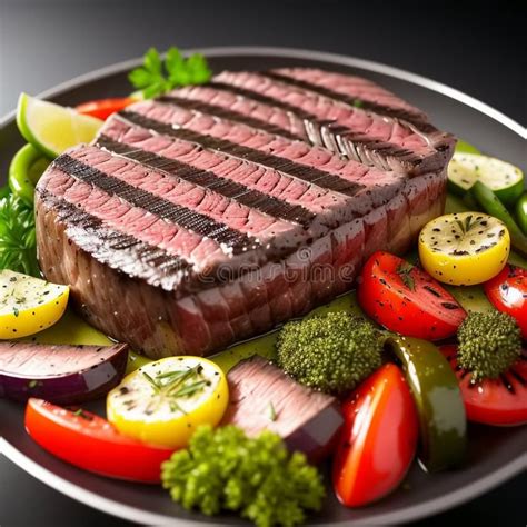 Juicy Grilled Steak With Herbs And Grilled Vegetables Generative Ai