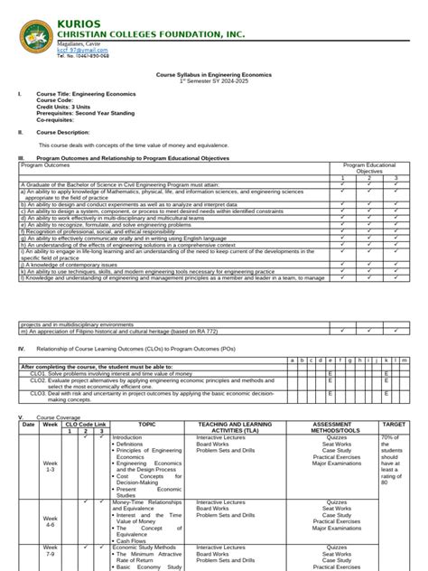 Obe Syllabus Engineering Economics Pdf