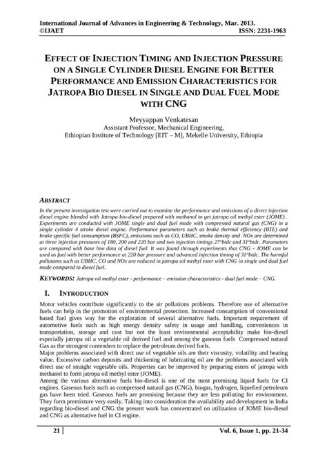 Pdf Effect Of Injection Timing And Injection Pressure · Single