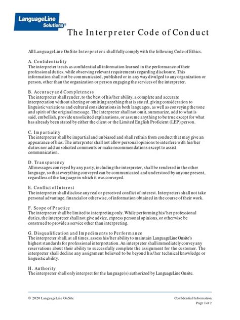 Code Of Conduct Pdf Language Interpretation Conflict Of Interest