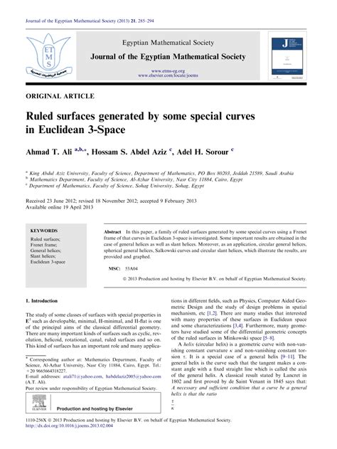 Pdf Ruled Surfaces Generated By Some Special Curves In Euclidean 3 Space