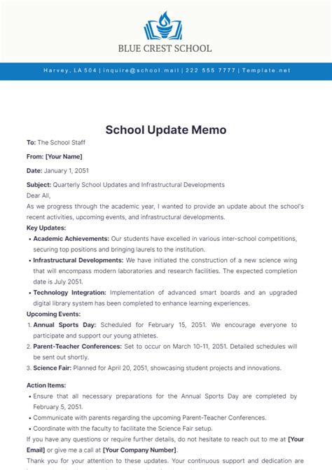 Free School Update Memo Template To Edit Online