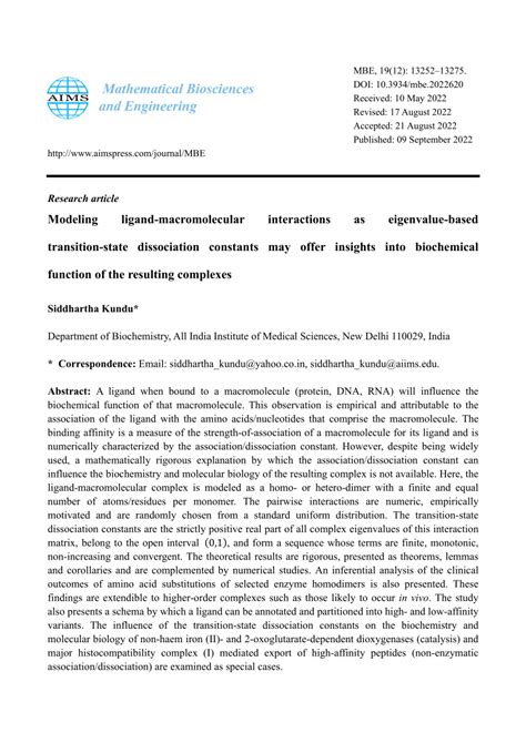 Pdf Modeling Ligand Macromolecular Interactions As Eigenvalue Based Transition State