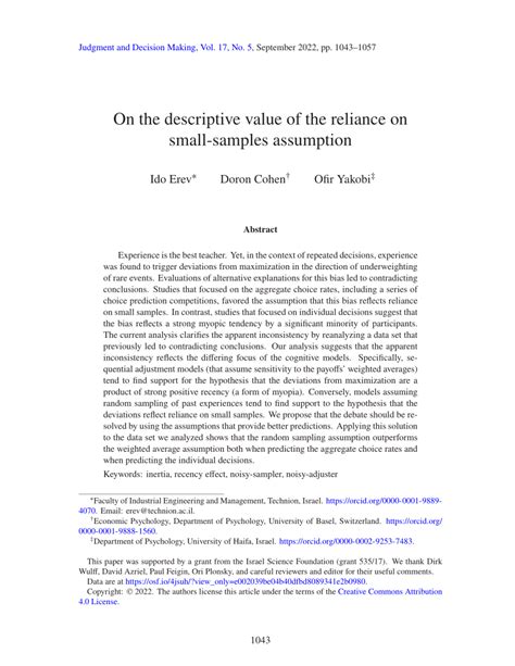 Pdf On The Descriptive Value Of The Reliance On Small Samples Assumption