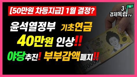 50만원 기초연금 차등지급 논란 1월 결정된다 윤석열정부 기초연금 40만원 인상 야당추진부부감액폐지 31경제독립tv Youtube