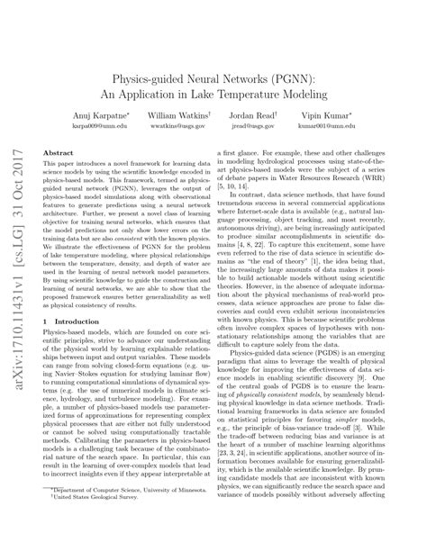 Pdf Physics Guided Neural Networks Pgnn An Application In Lake Temperature Modeling