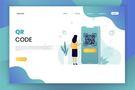 QR Code Scanning Vector Illustration Landing Page With People Scan Code Stock Vector