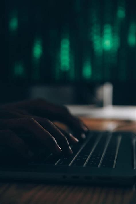 Hacker Code In Laptop Cyber Security Privacy Or Hack Threat Coder Or Programmer Writing Virus