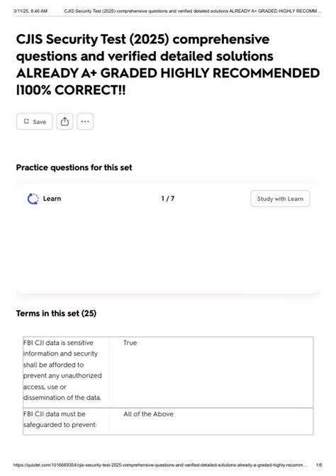 Cjis Security Test 2025 Comprehensive Questions And Verified Detailed Solutions Already A