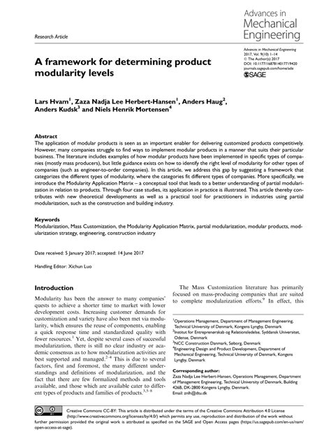 Pdf A Framework For Determining Product Modularity Levels