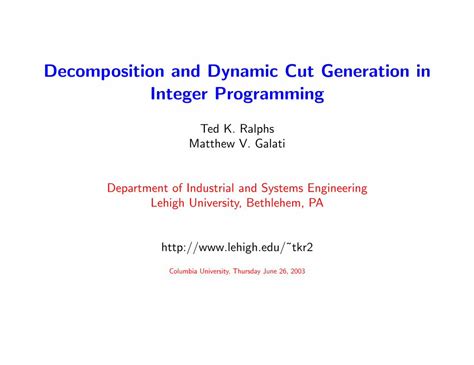 pdf decomposition and dynamic cut generation in integer ~ted files